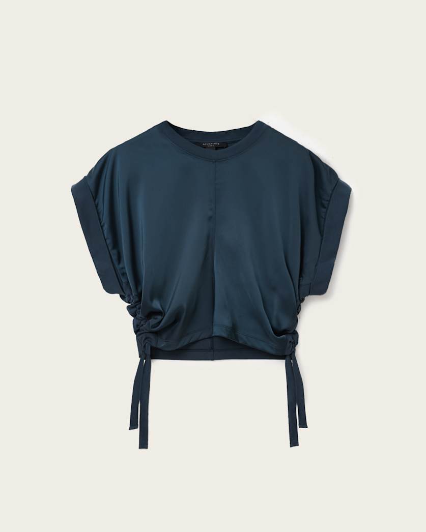 Mira Cropped Satin Drawcord T-Shirt COLLEGIATE BLUE | ALLSAINTS US